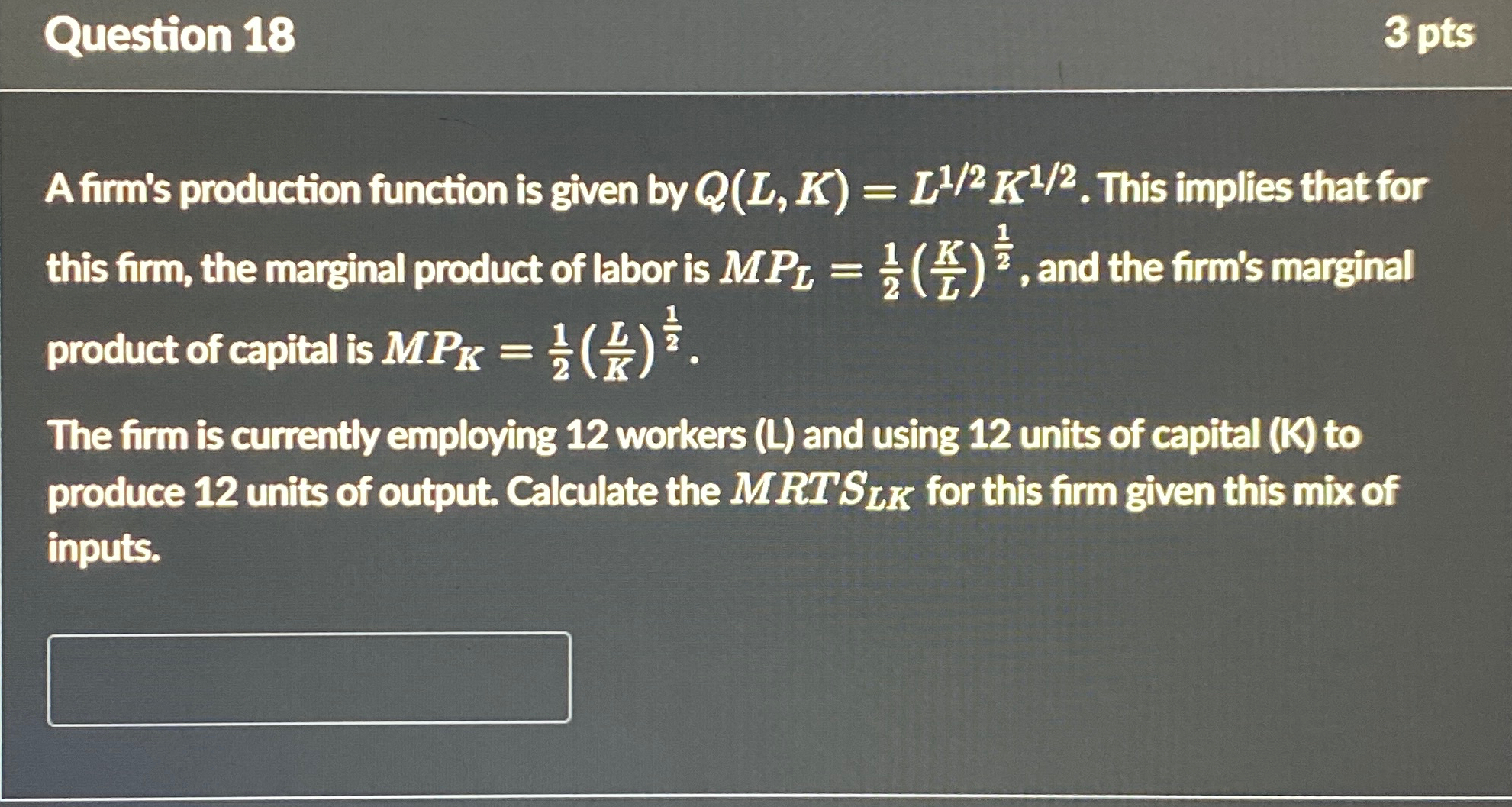 Solved Question 183 ﻿ptsA firm's production function is | Chegg.com