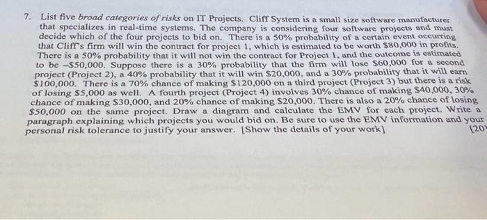 Solved 7. List five broad categories of risks on IT | Chegg.com