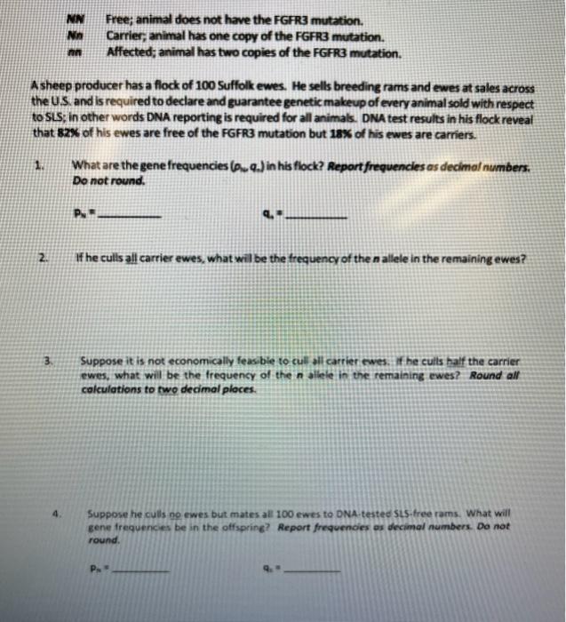 Solved Part C. Selection Against Spider Lamb Syndrome (4 | Chegg.com