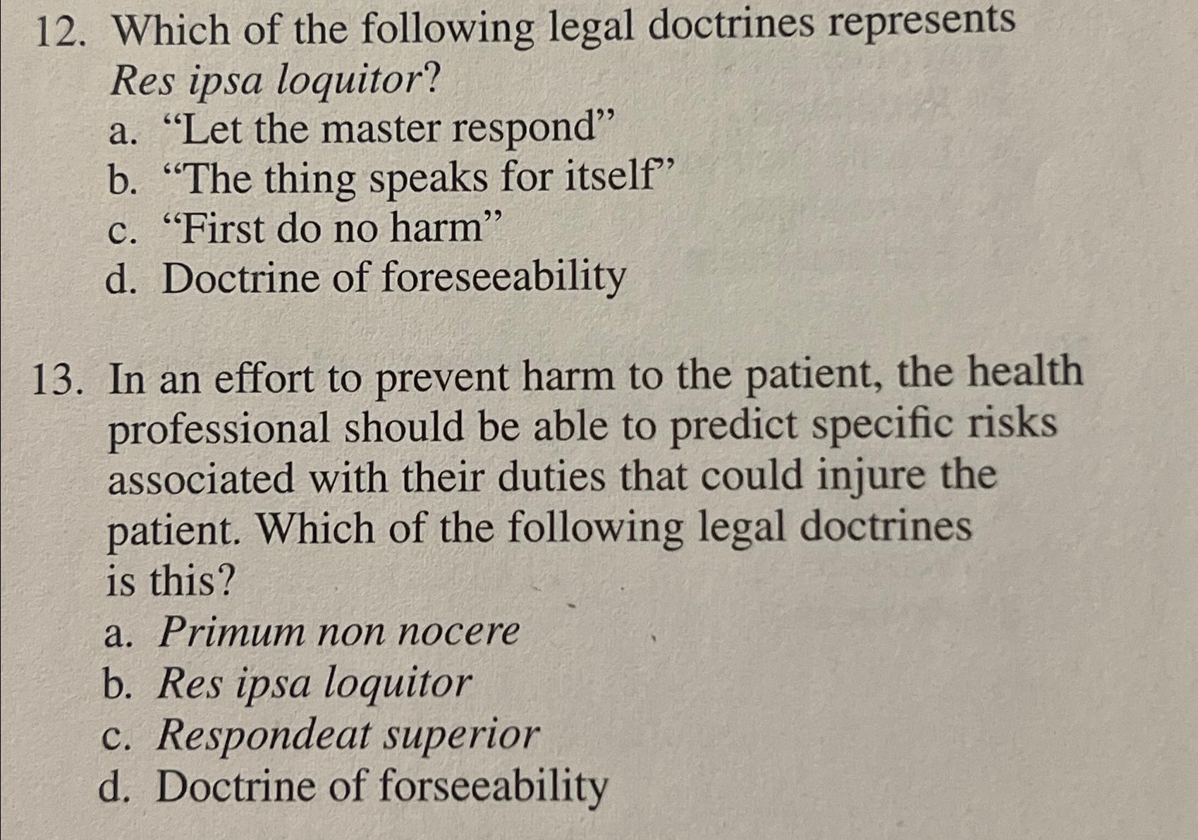 Solved Which of the following legal doctrines represents Res | Chegg.com