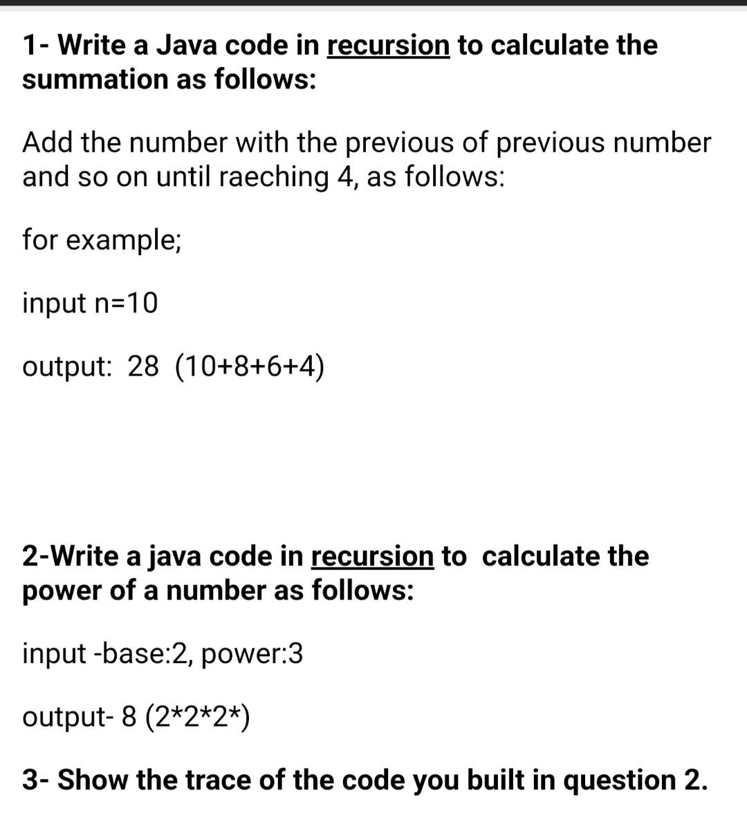 Solved input n=10 output: 28(10+8+6+4) 2-Write a java code | Chegg.com