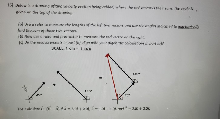 Solved 15) Below is a drawing of two velocity vectors being | Chegg.com