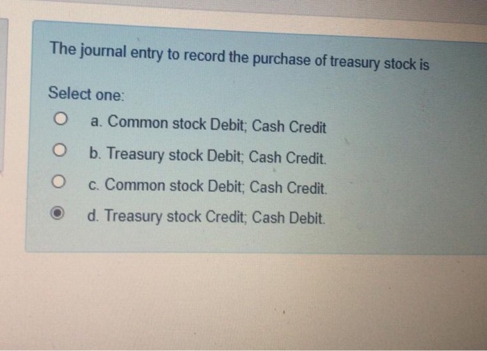 Solved The journal entry to record the purchase of treasury | Chegg.com