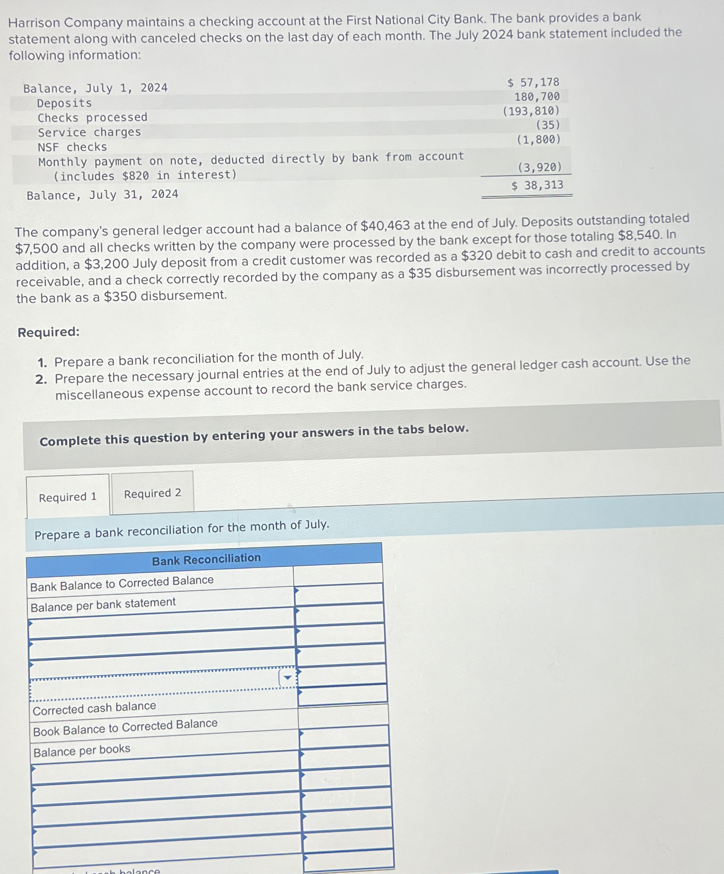 Solved Harrison Company maintains a checking account at the | Chegg.com