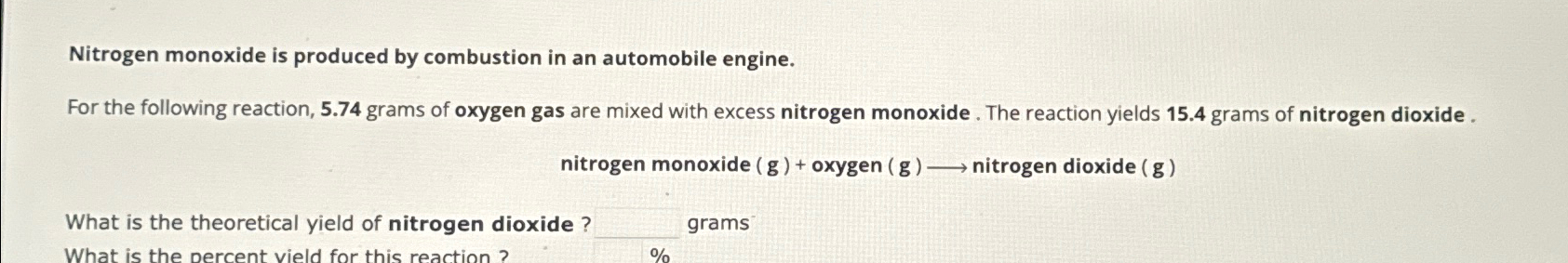 Solved Nitrogen monoxide is produced by combustion in an | Chegg.com