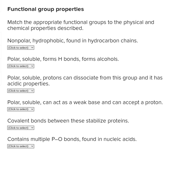 Solved Functional group propertiesMatch the appropriate | Chegg.com