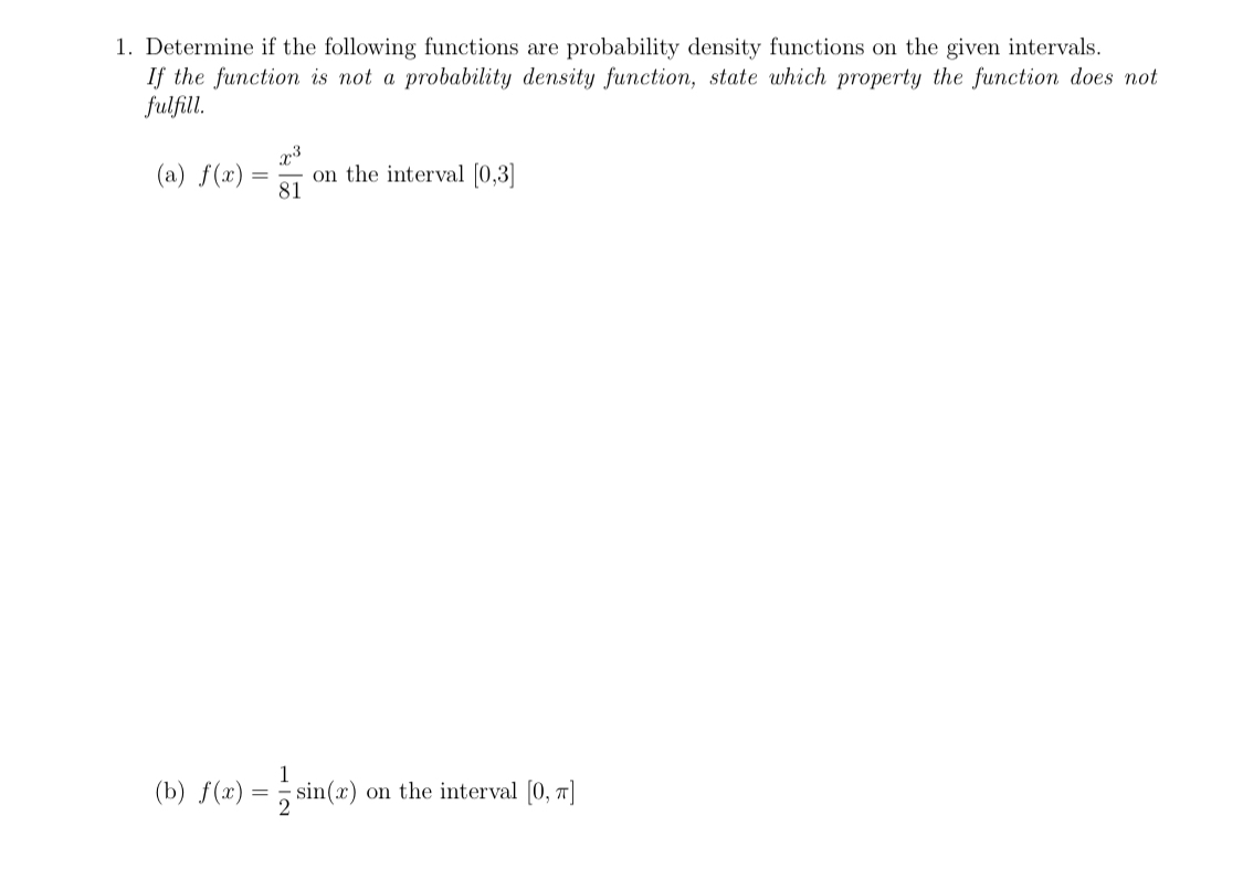 Solved Determine if the following functions are probability | Chegg.com
