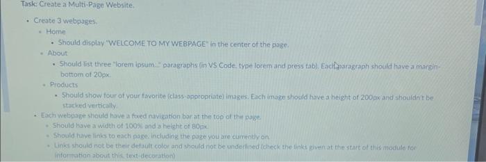 Solved Task: Create a Multi-Page Website. Create 3 webpages. | Chegg.com