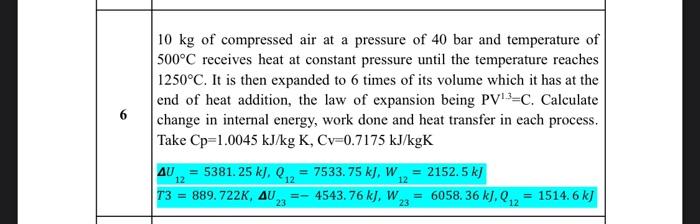 Solved 6 10 kg of compressed air at a pressure of 40 bar and | Chegg.com