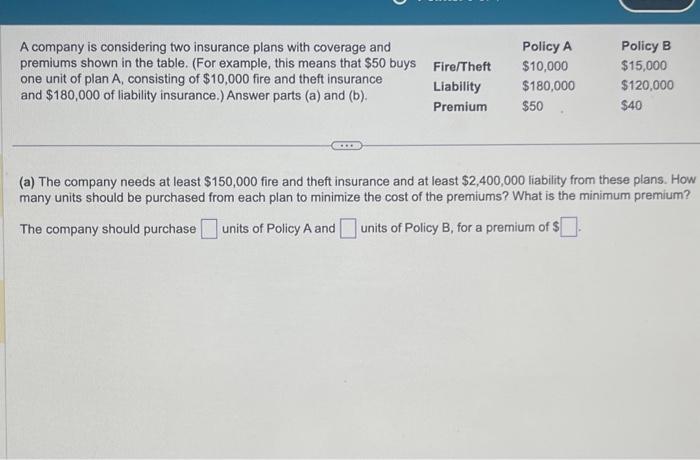 Solved A company is considering two insurance plans with | Chegg.com