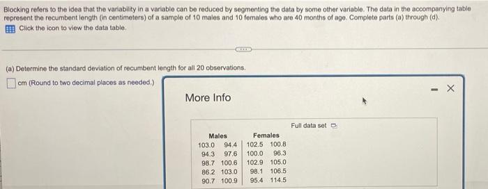 Solved Blocking refers to the idea that the variability in a | Chegg.com