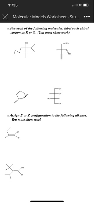 Solved 11:35 LTE X Molecular Models Worksheet - Stu... the | Chegg.com