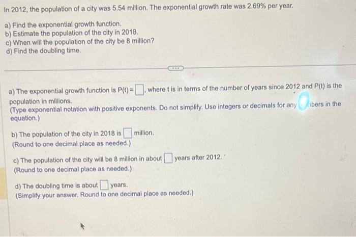 Solved In 2012 , the population of a city was 5.54 million. | Chegg.com