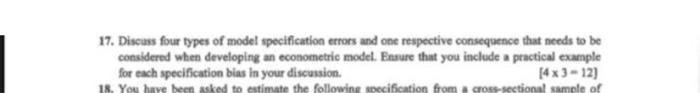 Solved 17. Discuss four types of model specification errors | Chegg.com