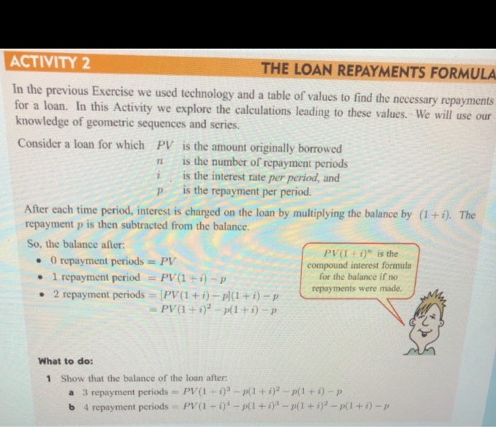 Solved TE ACTIVITY 2 THE LOAN REPAYMENTS FORMULA In the | Chegg.com