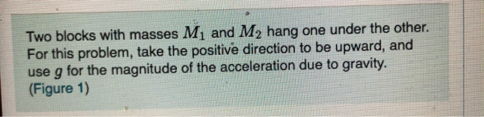 Solved Two blocks with masses M1 and M2 hang one under the | Chegg.com