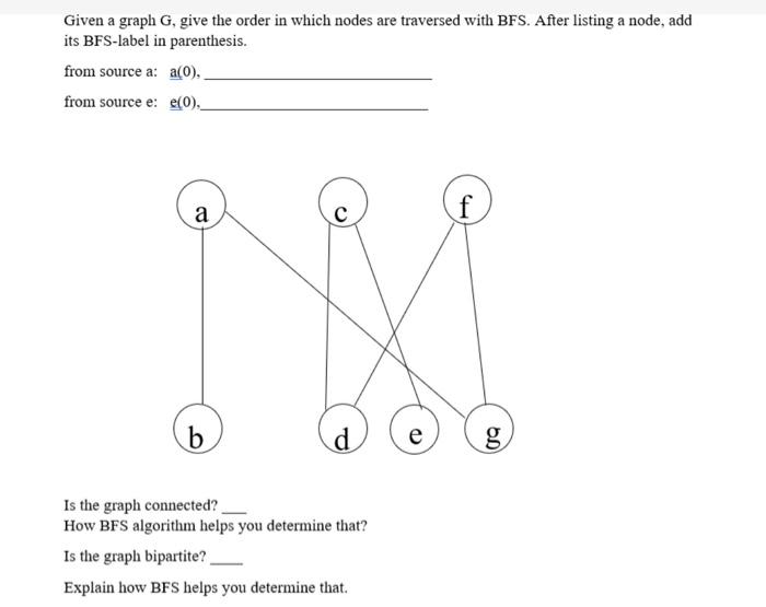 Solved Given a graph G, give the order in which nodes are | Chegg.com