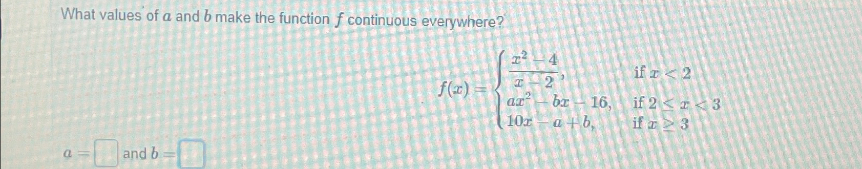 Solved What values of a and b ﻿make the function f | Chegg.com