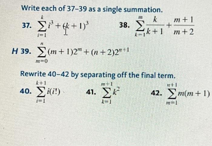 Solved Write each of 37-39 as a single summation. Η 37. | Chegg.com
