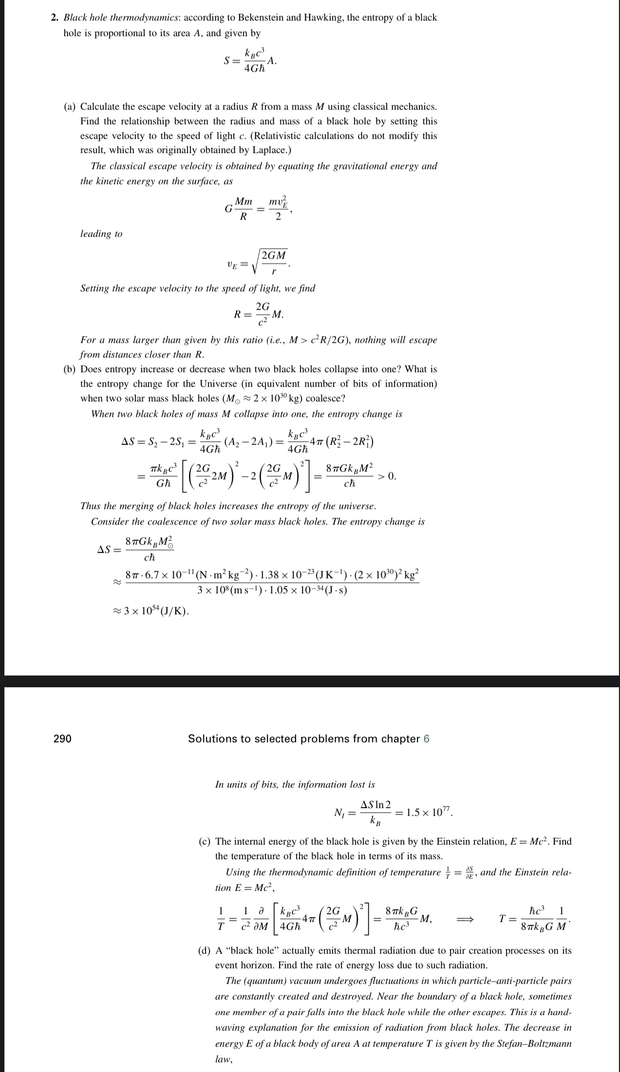 Solved Black hole thermodynamics: according to Bekenstein | Chegg.com