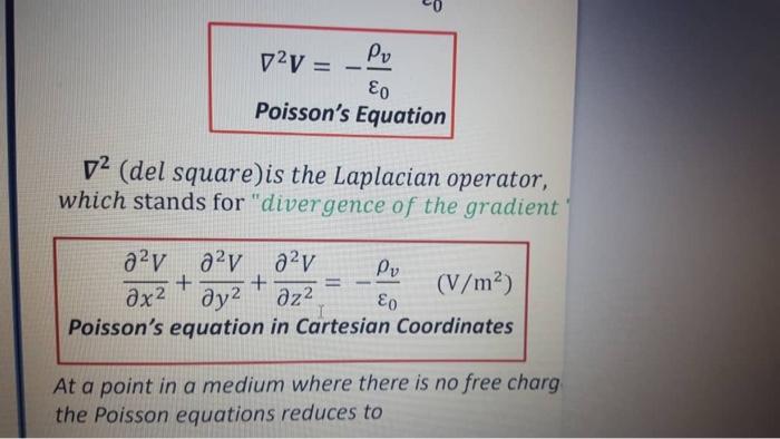 Solved LO 12y = - - Po EO Poisson's Equation 72 (del | Chegg.com