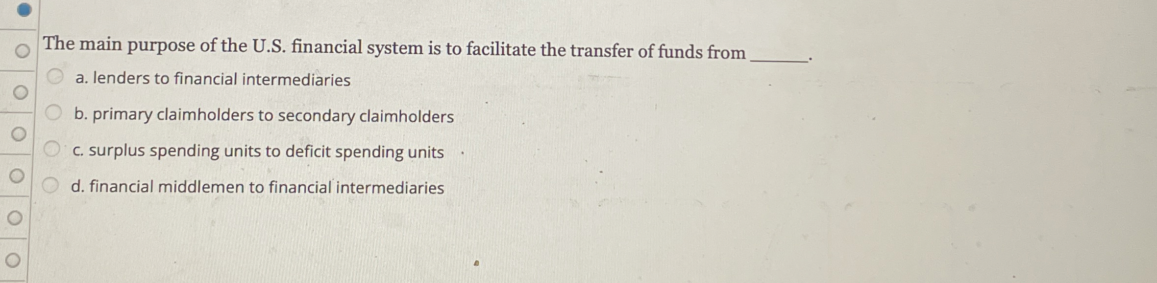 Solved The main purpose of the U.S. ﻿financial system is to | Chegg.com