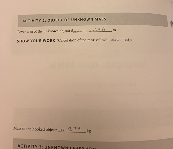 ACTIVITY 2: OBJECT OF UNKNOWN MASS ter stick. Is it | Chegg.com