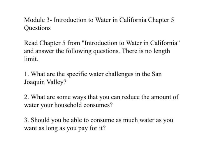 Solved Module 3- Introduction to Water in California Chapter | Chegg.com