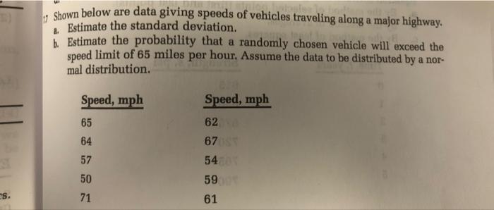 Solved a. Shown below are data giving speeds of vehicles | Chegg.com