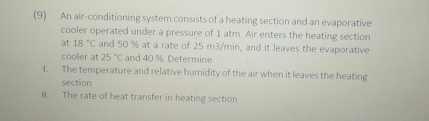 Solved (9) An air-conditioning system consists of a heating | Chegg.com