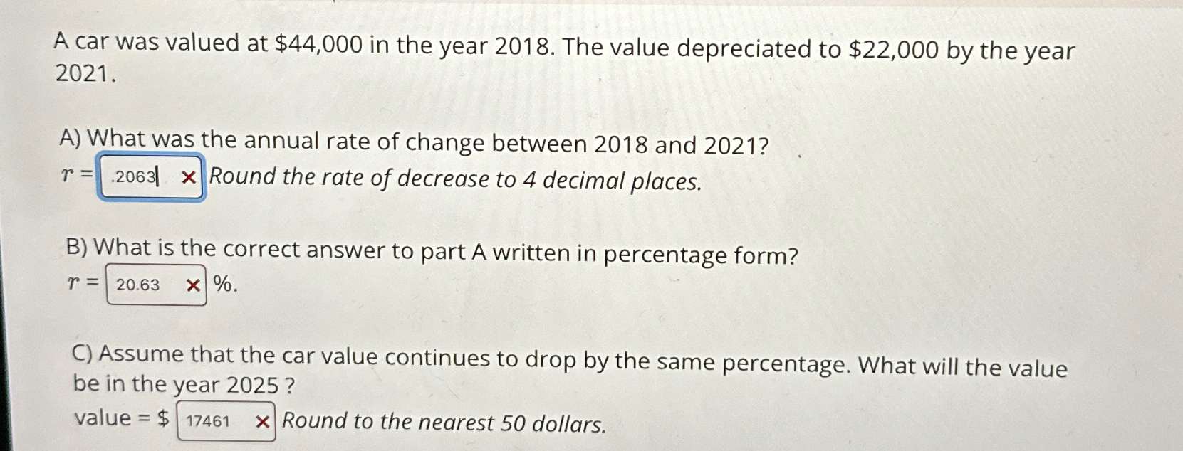 Solved A car was valued at $44,000 ﻿in the year 2018 . ﻿The | Chegg.com