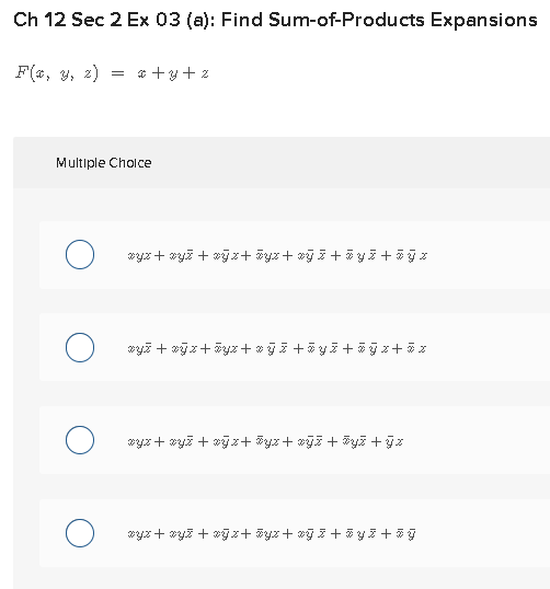 Solved Ch 12 ﻿Sec 2 ﻿Ex 03 (a): Find Sum-of-Products | Chegg.com