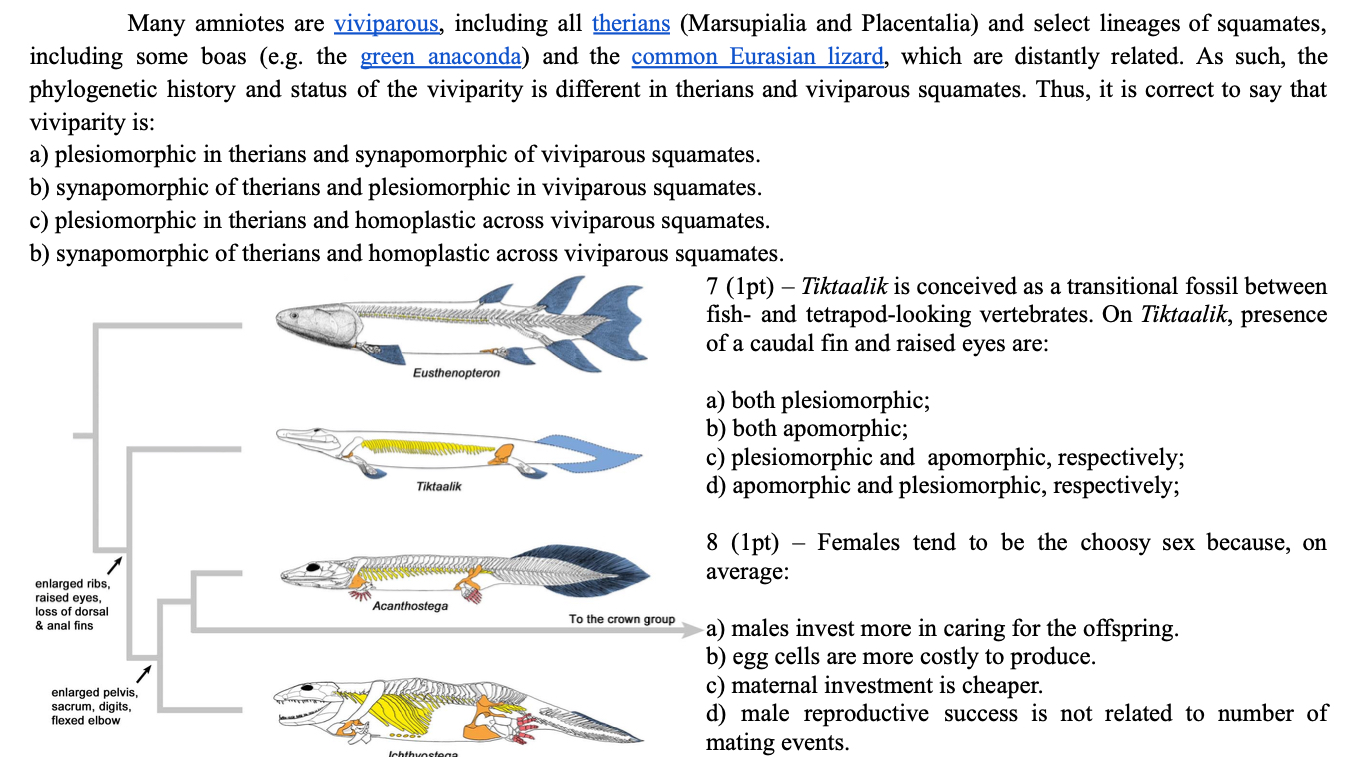 Solved Many amniotes are viviparous, including all therians | Chegg.com