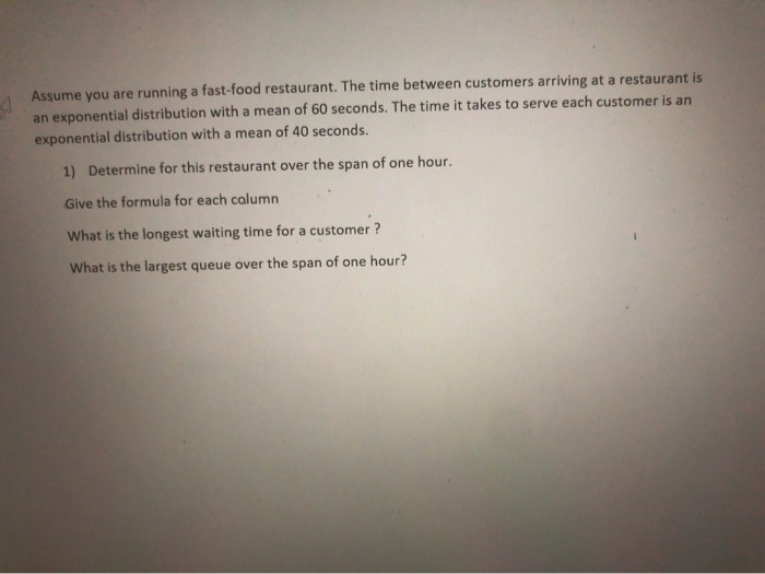 Solved - Assume you are running a fast-food restaurant. The | Chegg.com