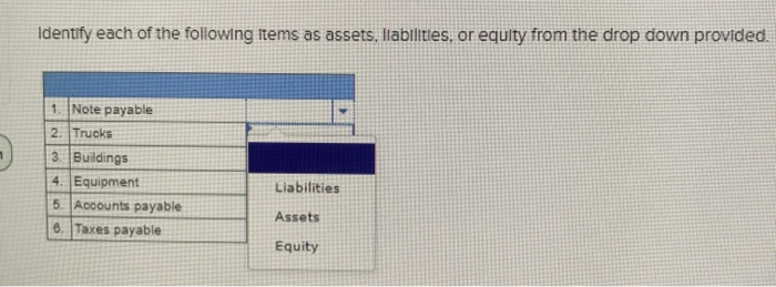 Solved Identify each of the following items as assets, | Chegg.com