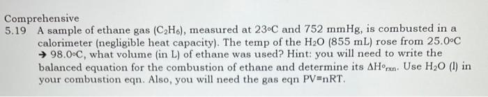 Solved Comprehensive 5.19 A sample of ethane gas (C2H6), | Chegg.com
