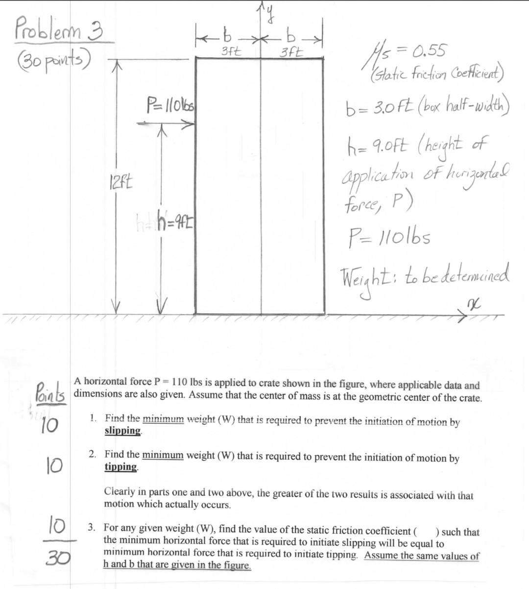Solved A horizontal force P=110lbs is applied to crate shown | Chegg.com