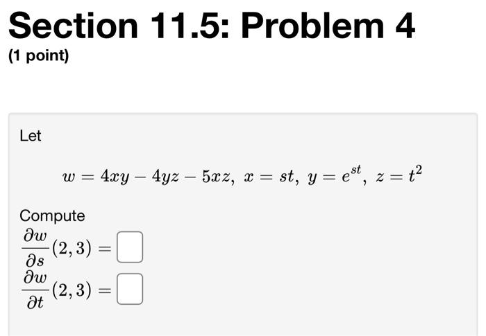 Solved Section 11.5: Problem 4 (1 point) Let | Chegg.com Solved Section 11.5: Problem 4 (1 point) Let | Chegg.com