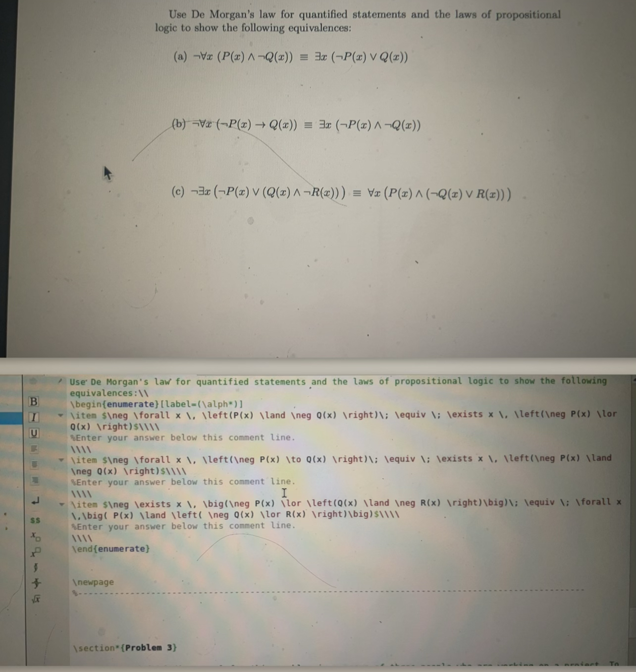 Solved show latex and Use Morgan's law for quantified | Chegg.com