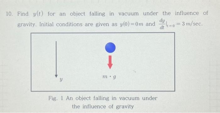 Solved 10. Find y(t) for an object falling in vacuum under | Chegg.com