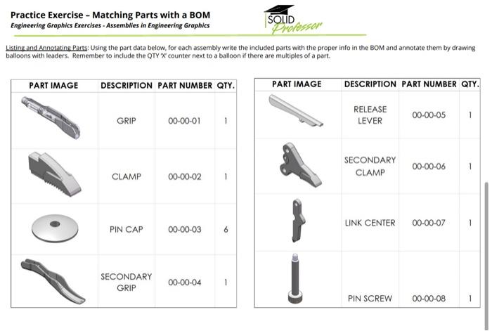 Solved Practice Exercise - Matching Parts with a BOM | Chegg.com