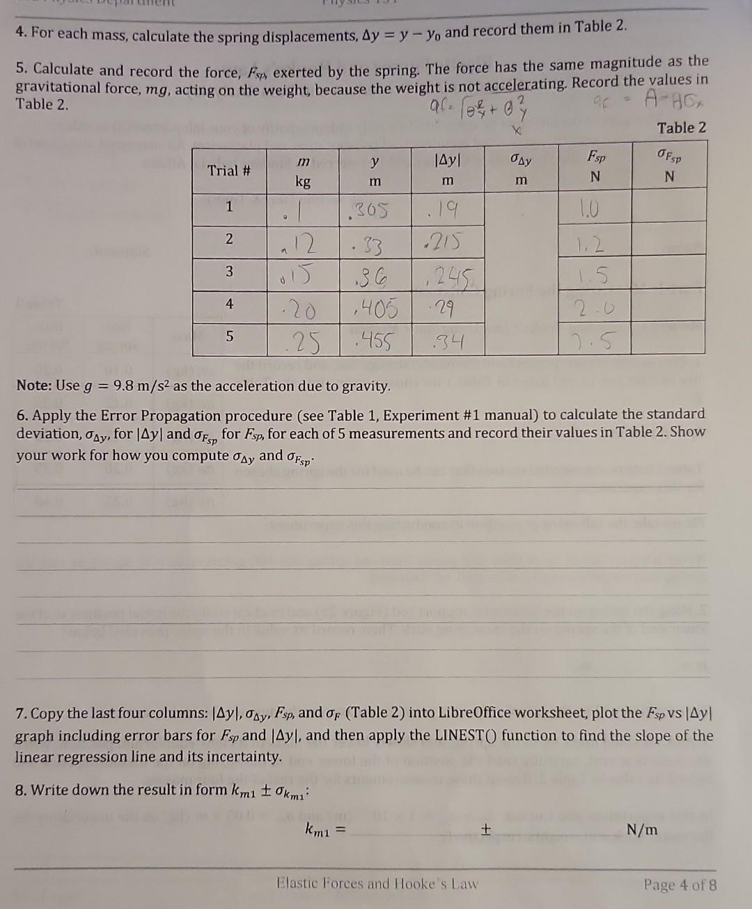 Solved 4. For each mass, calculate the spring displacements, | Chegg.com