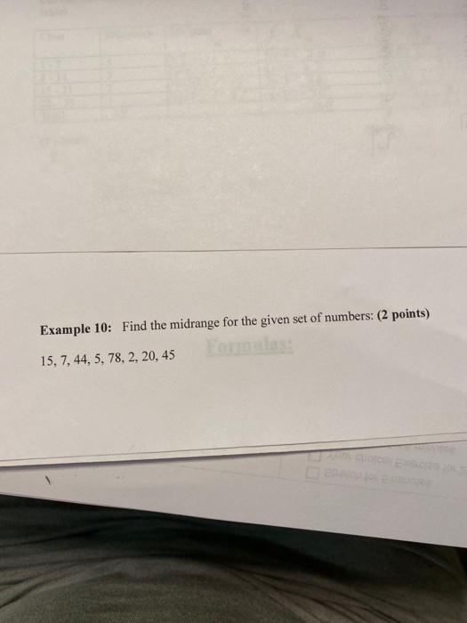 Solved Example 10: Find the midrange for the given set of | Chegg.com