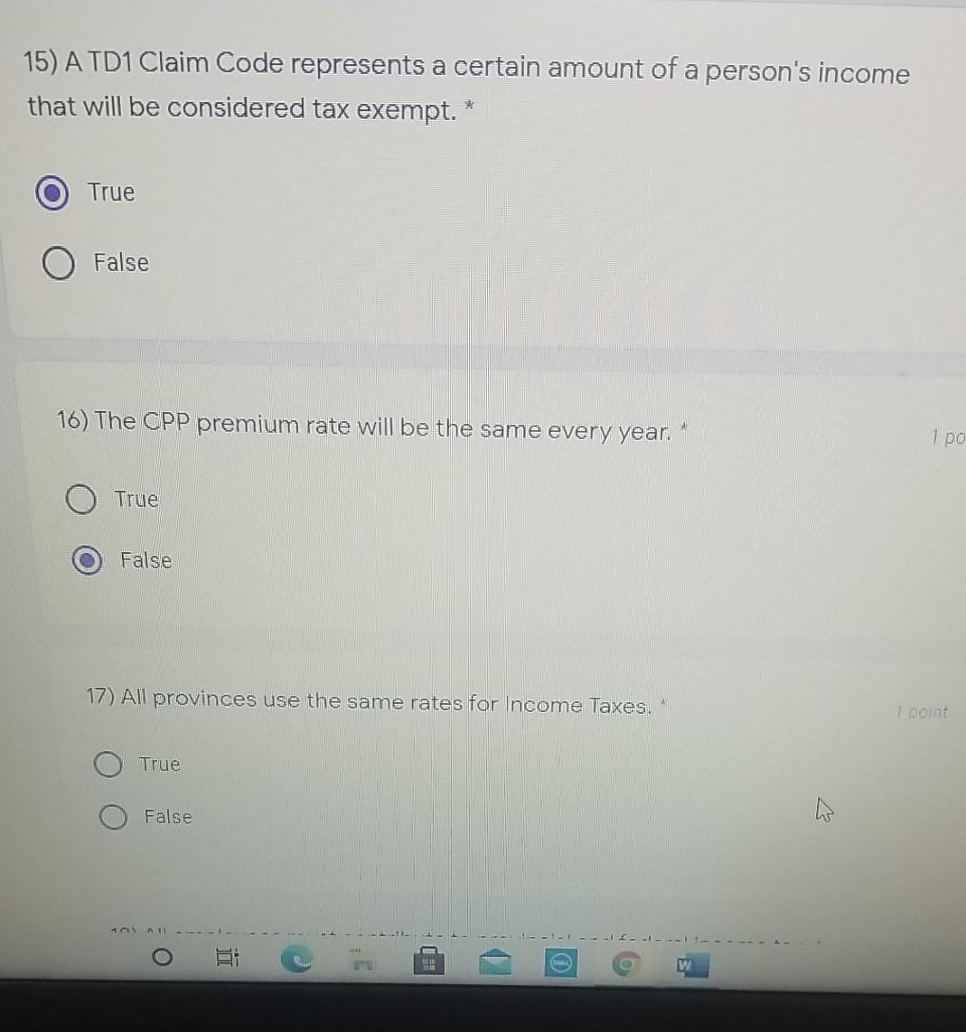 Solved 15) A TD1 Claim Code represents a certain amount of a | Chegg.com