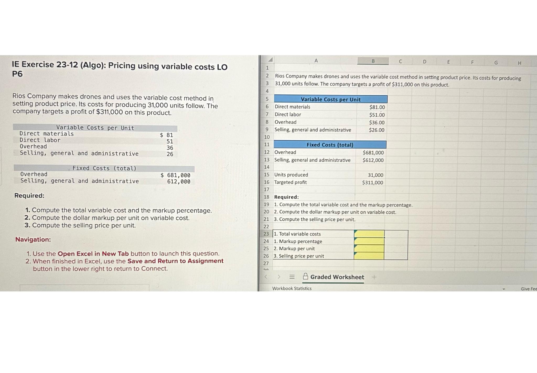 Solved IE Exercise 23-12 (Algo): Pricing using variable | Chegg.com