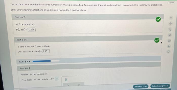 Solved The red face cards and the black cards numbered 4-9 | Chegg.com