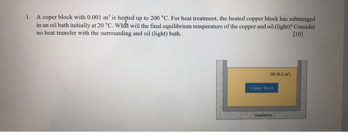 Solved 1. A coper block with 0.001 m' is heated up to 200 | Chegg.com