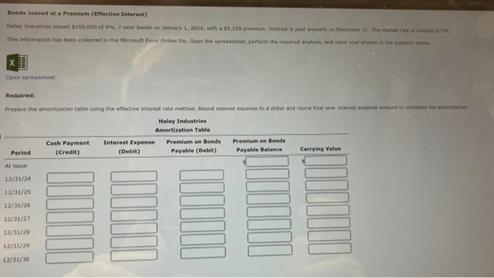 Solved Bonds łissued at a Promium (EFtective Interest) Copen | Chegg.com