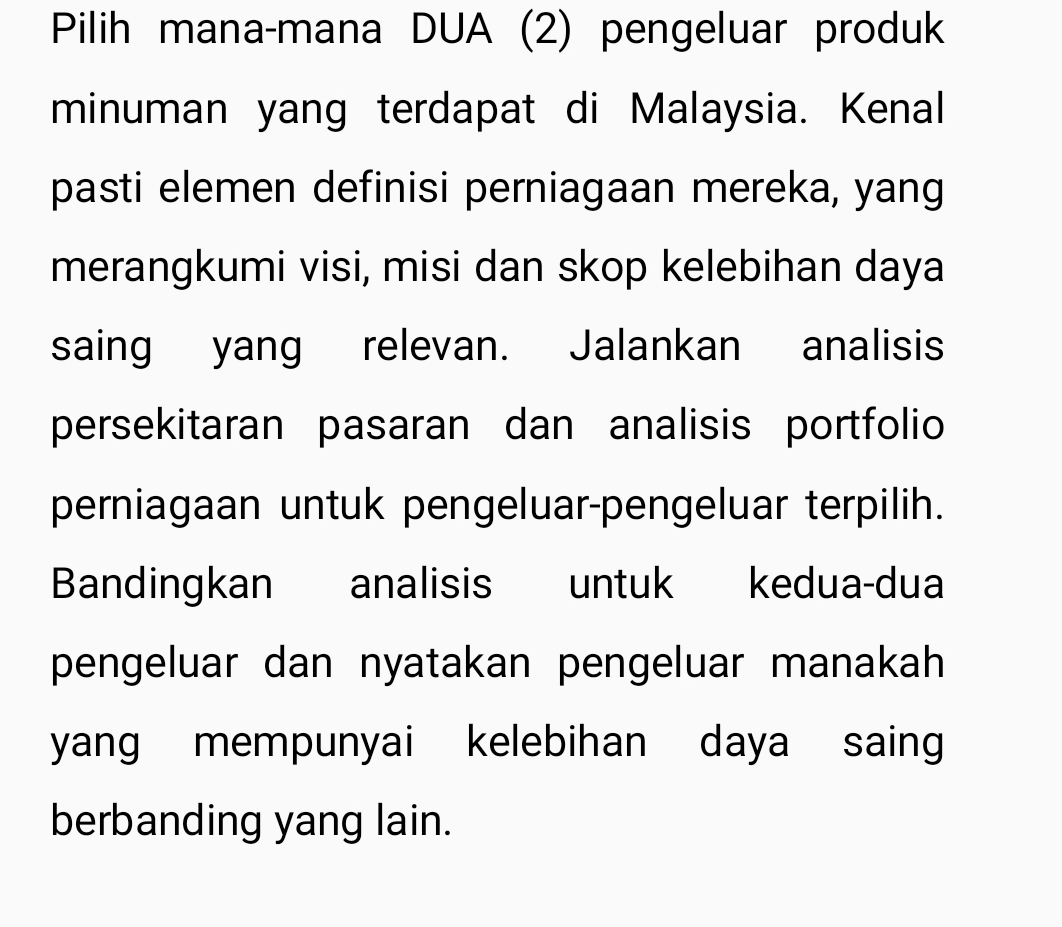Solved Pilih mana-mana DUA (2) ﻿pengeluar produk minuman | Chegg.com