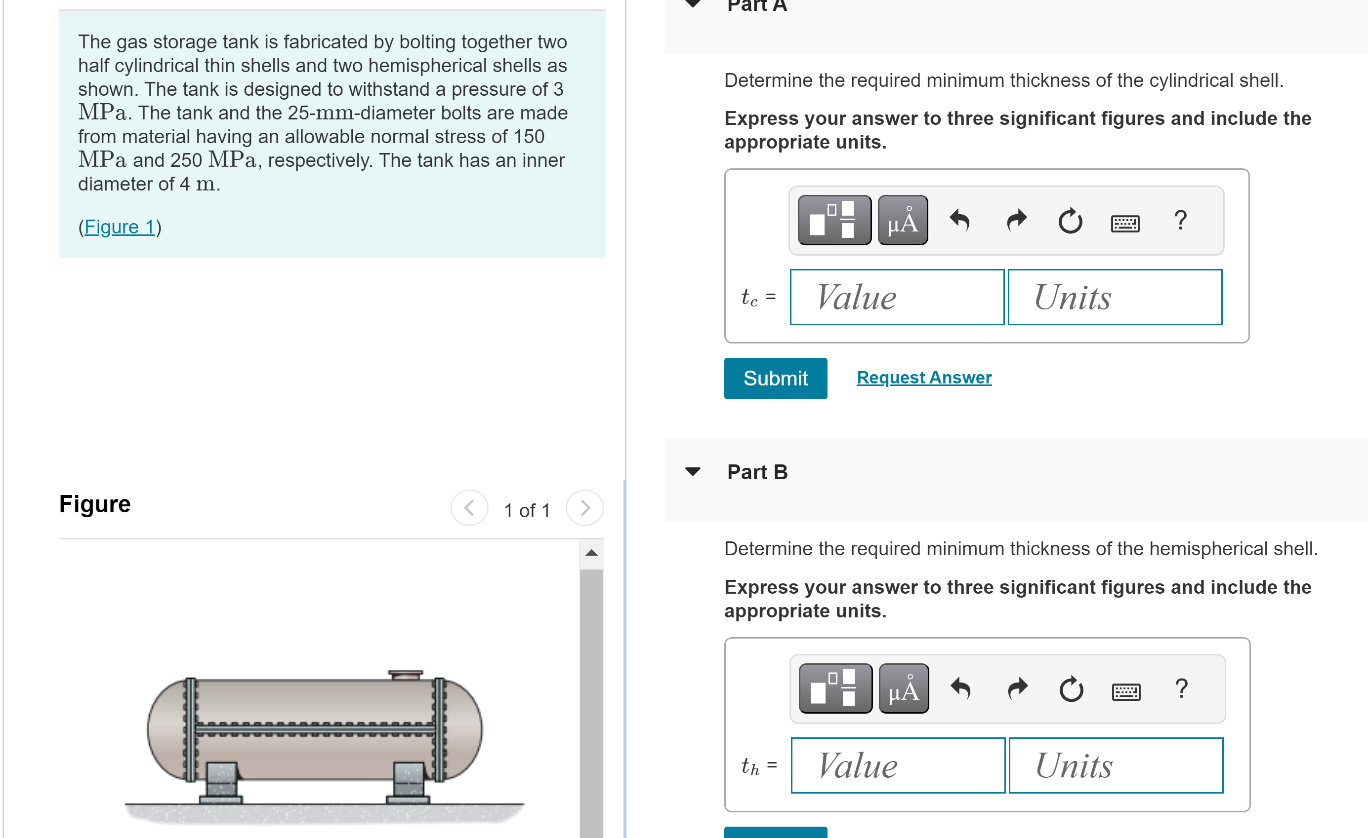 Solved The gas storage tank is fabricated by bolting | Chegg.com